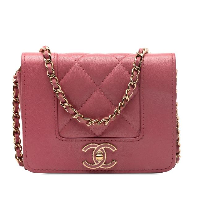 シャネル ココマーク マドモアゼル ミニ チェーンウォレット ショルダーバッグ ピンク ラムスキン レディース CHANEL 【中古】