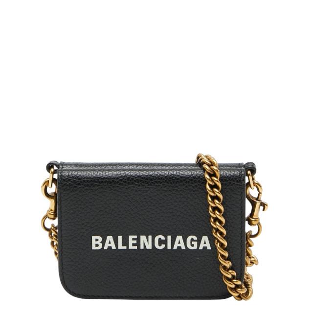 バレンシアガ チェーンミニウォレット 618145 ブラック レザー レディース BALENCIAGA 【中古】