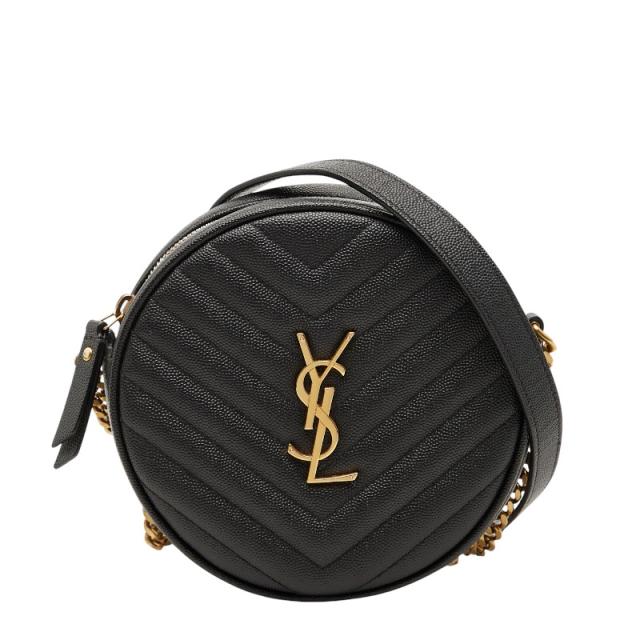 サンローラン YSLロゴ ヴィニル チェーン ショルダーバッグ ブラック レザー レディース SAINT LAURENT 【中古】