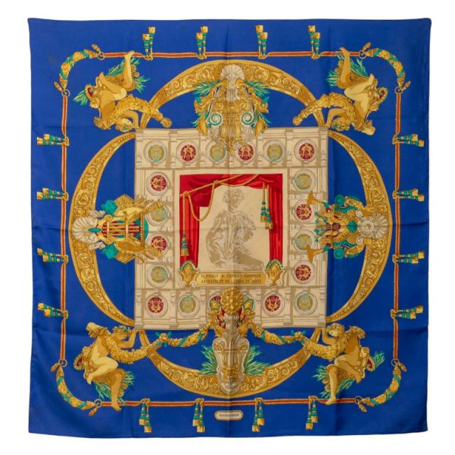 エルメス カレ90 HOMMAGE A CHARLES GARNIER シャルルガルニエへの賛辞 スカーフ ブルー マルチカラー シルク レディース HERMES【中古】