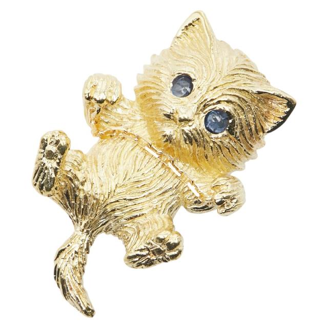 K18YG イエローゴールド サファイア 田中貴金属 猫 キャット モチーフ ペンダントトップ レディース 中古