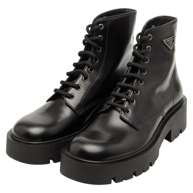 プラダ 三角ロゴプレート 厚底 チャンキーソール ブーツ サイズ：8 2TG242 ブラック レザー メンズ PRADA 【中古】