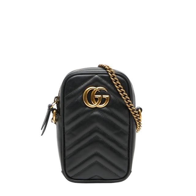 グッチ GGマーモント チェーン ミニショルダーバッグ 598597 ブラック レザー レディース GUCCI 【中古】