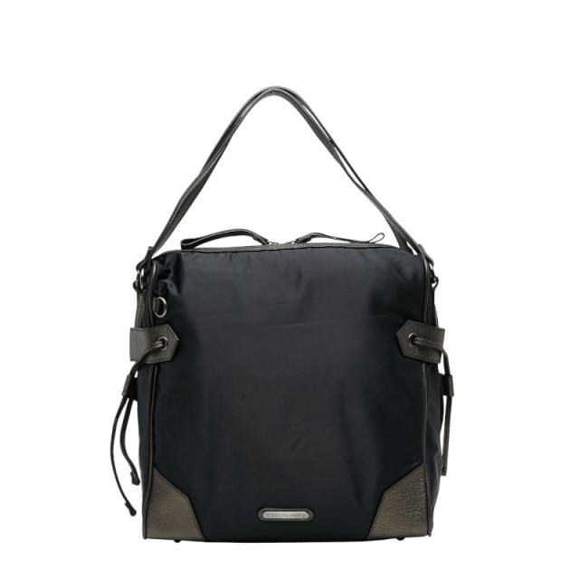 バーバリー ロゴ金具 ハンドバッグ ブラック ブラウン ナイロン レザー レディース BURBERRY 【中古】