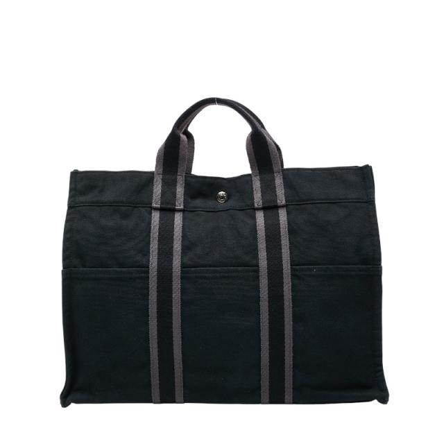 エルメス フールトゥMM トートバッグ ハンドバッグ ブラック グレー キャンバス レディース HERMES 【中古】