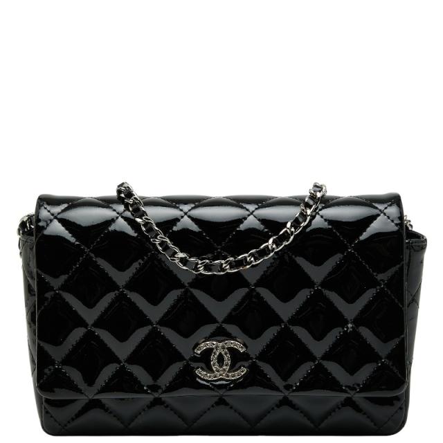 シャネル マトラッセ ココマーク チェーンウォレット ショルダーバッグ ブラック パテントレザー レディース CHANEL 【中古】