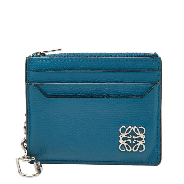 ロエベ アナグラム ケース パスケース ブルー レザー レディース LOEWE 【中古】