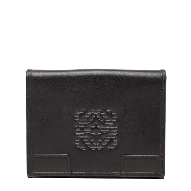 ロエベ アナグラム 二つ折り財布 ブラック レザー レディース LOEWE 【中古】