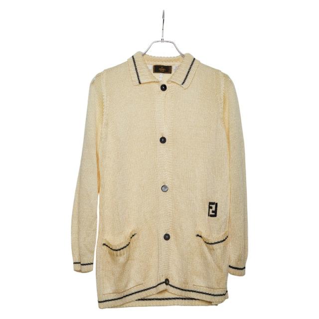 フェンディ ロゴ刺繍 カーディガン サイズ：40 アイボリー ブラック レーヨン レディース FENDI 【中古】