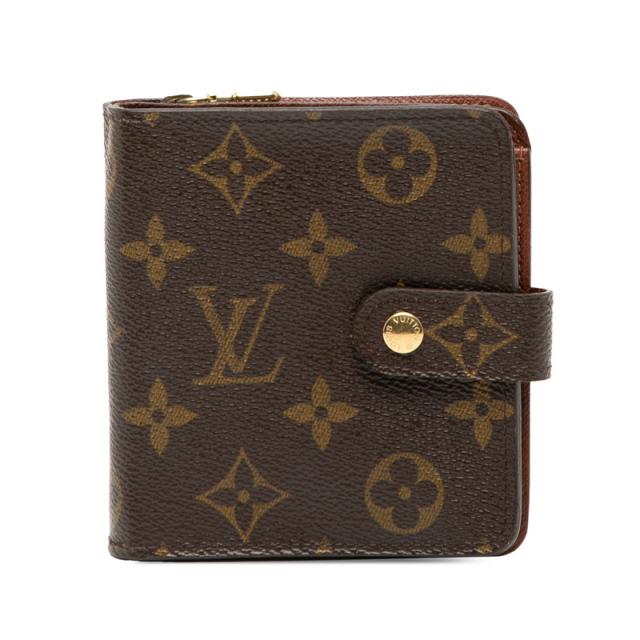 ルイ ヴィトン モノグラム コンパクトジップ 二つ折り財布 M61667 ブラウン PVC レザー レディース LOUIS VUITTON 【中古】