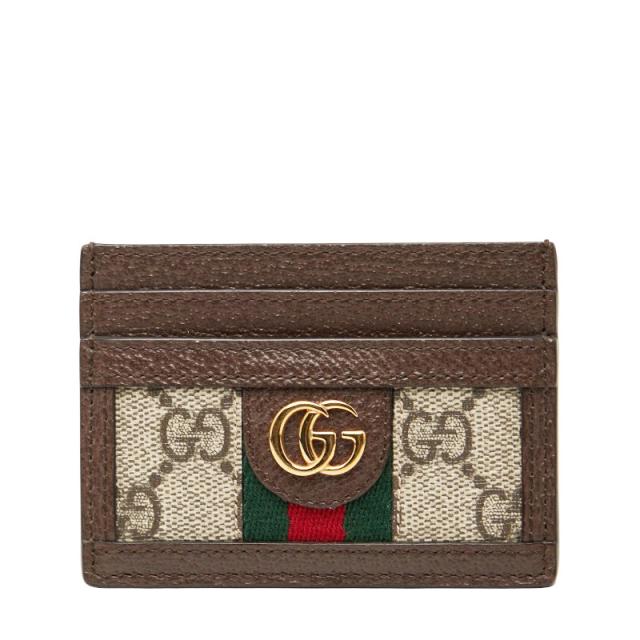 グッチ オフィディア GGスプリーム カードケース 523159 ブラウン ベージュ PVC レザー レディース GUCCI 【中古】