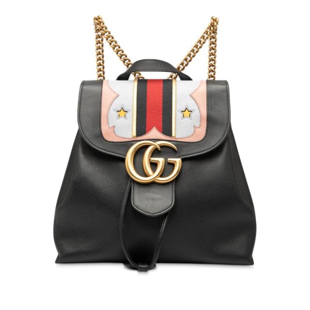 グッチ GGマーモント シェリーライン チェーン リュック バックパック 432265 527066 ブラック レザー レディース GUCCI 【中古】