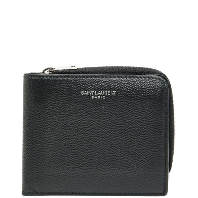サンローラン ロゴ 二つ折り財布 ブラック レザー レディース SAINT LAURENT 【中古】