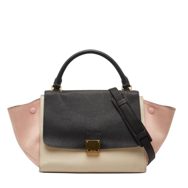 セリーヌ トラペーズ スモール トリコロール ハンドバッグ ショルダーバッグ 2WAY ホワイト マルチカラー レザー CELINE 【中古】