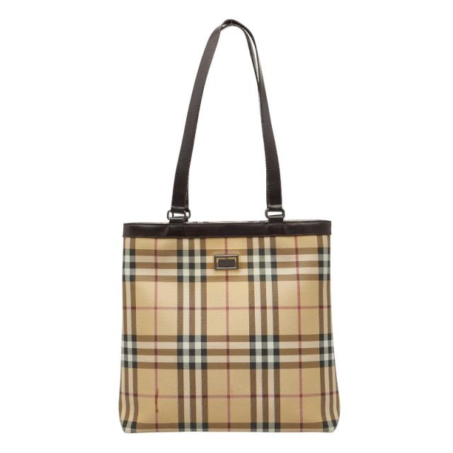 バーバリー ノバチェック シャドーホース ハンドバッグ トートバッグ ベージュ マルチカラー キャンバス レザー BURBERRY 【中古】