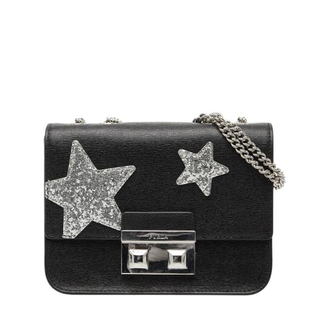 フルラ スター 星 メトロポリス チェーン ショルダーバッグ ブラック レザー レディース Furla 【中古】