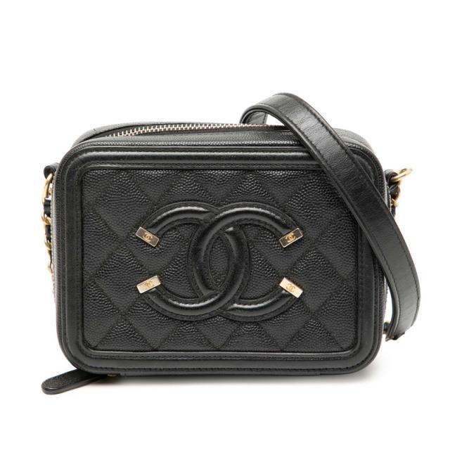 シャネル マトラッセ CCフィリグリー チェーンウォレット ショルダーバッグ ブラック キャビアスキン レディース CHANEL 【中古】