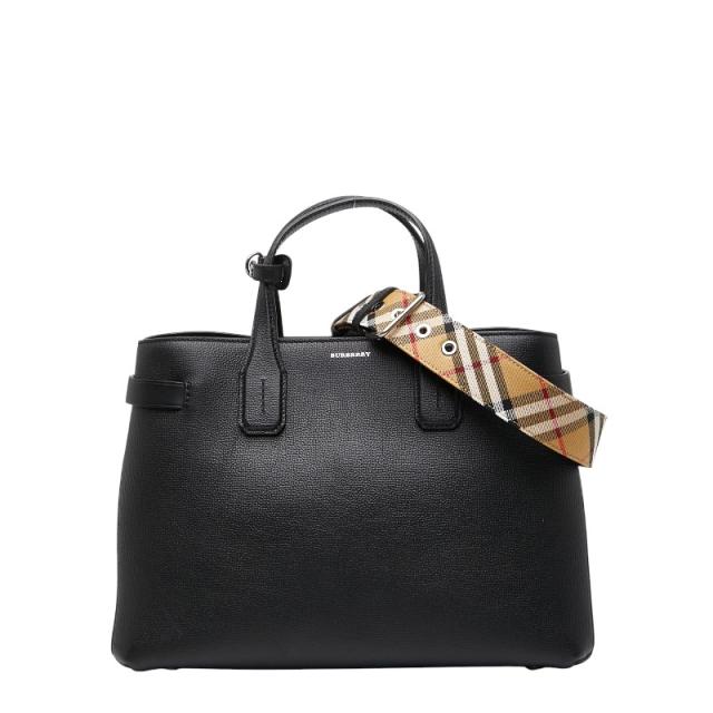 バーバリー ミディアム バナー  ショルダーバッグ ハンドバッグ 2WAY ブラック レザー レディース BURBERRY 【中古】
