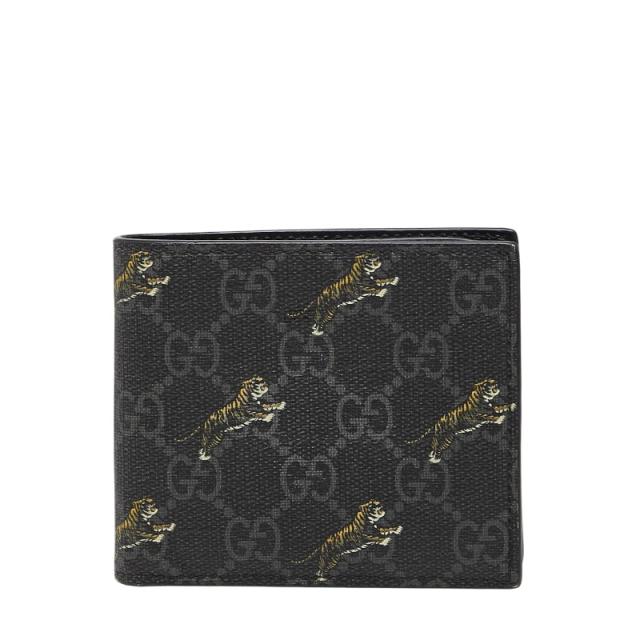 グッチ GGスプリーム タイガー 二つ折り財布 575133 ブラック PVC レザー レディース GUCCI 【中古】