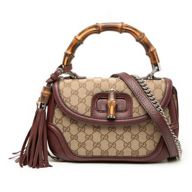 グッチ GGキャンバス バンブー ハンドバッグ チェーン ショルダーバッグ 2WAY 240242 ベージュ ボルドー系 キャンバス GUCCI 【中古】