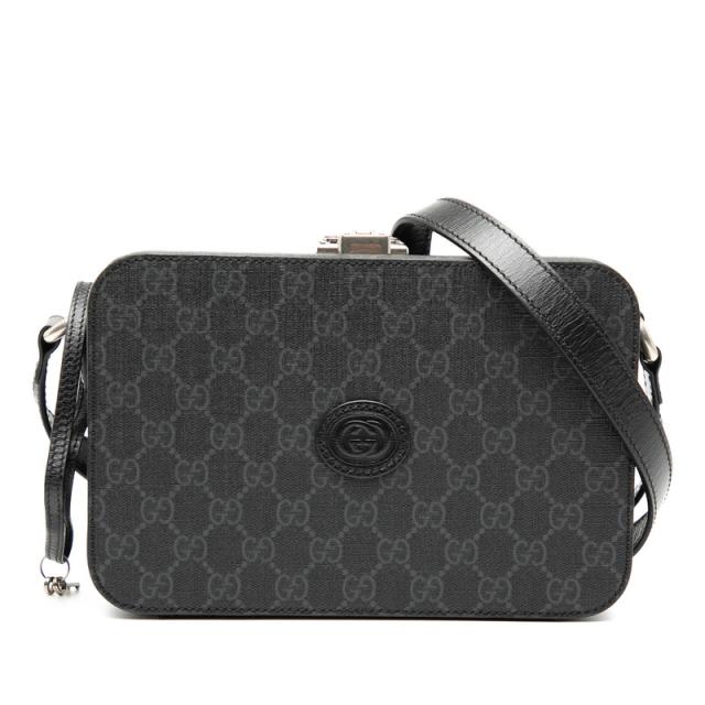 グッチ GGスプリーム ハードトランク 斜め掛け ショルダーバッグ カメラバッグ 724717 ブラック PVC レザー レディース GUCCI 【中古】