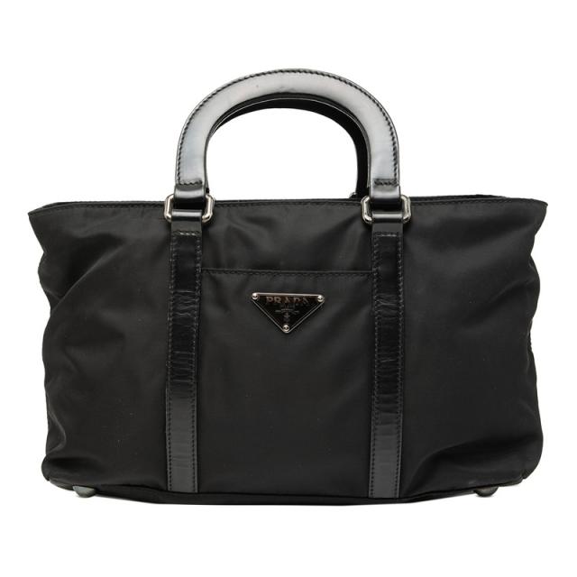 プラダ 三角ロゴプレート ハンドバッグ ブラック ナイロン レザー レディース PRADA 【中古】