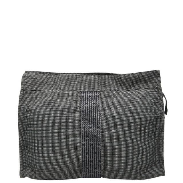 エルメス エールライン クラッチバッグ セカンドバッグ グレー ブラック キャンバス レディース HERMES 【中古】