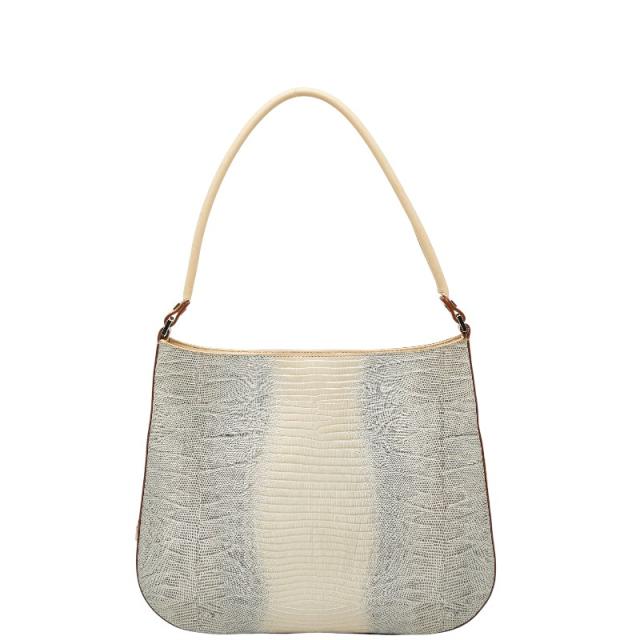 サルヴァトーレフェラガモ クロコ型押し ワンショルダーバッグ ベージュ ブラック レザー レディース Salvatore Ferragamo 【中古】