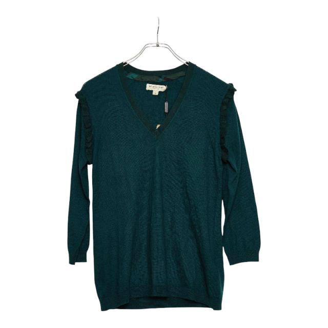 バーバリー Vネック ニットセーター サイズL グリーン カシミヤ シルク レディース BURBERRY 【中古】