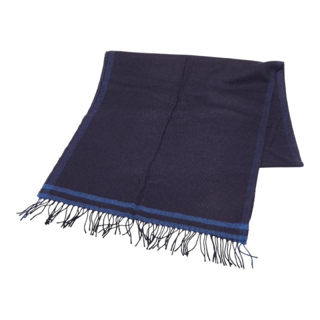 グッチ マフラー ネイビー ブルー シルク カシミヤ レディース GUCCI 【中古】