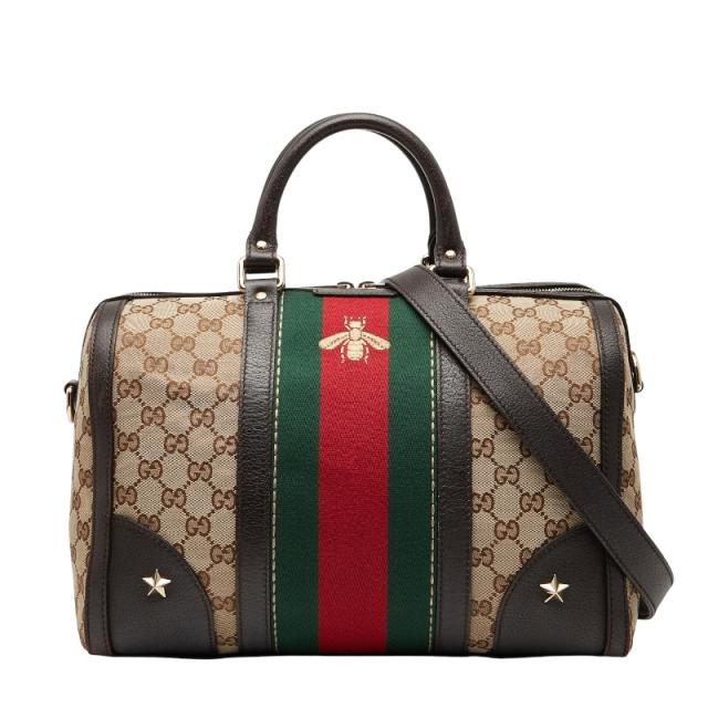 グッチ GGキャンバス ウェブビー ハンドバッグ ミニボストンバッグ ショルダーバッグ 2WAY 406868 ベージュ ブラウン GUCCI 【中古】