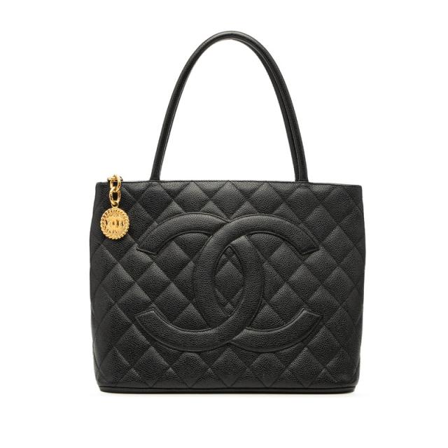 シャネル ココマーク マトラッセ 復刻トート トートバッグ ブラック キャビアスキン レディース CHANEL 【中古】