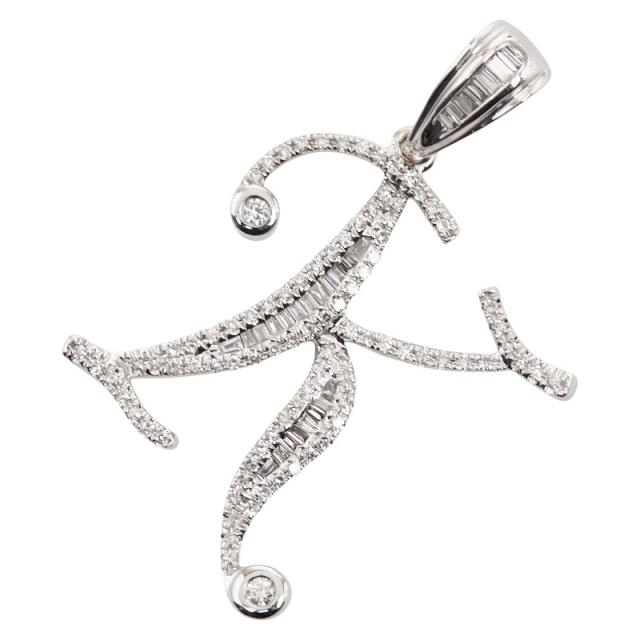 K14WG ホワイトゴールド ダイヤ イニシャル ペンダントトップ レディース 中古