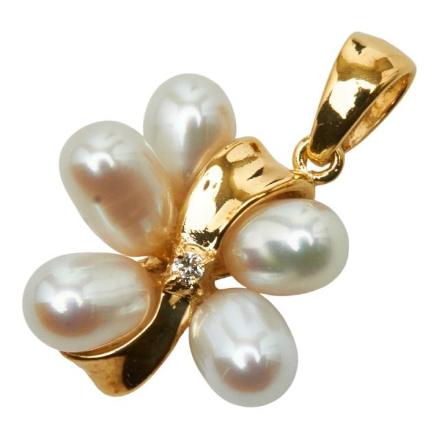 タサキ K18YG イエローゴールド 淡水パール4×6mm ダイヤ0.01ct ペンダントトップ レディース TASAKI 中古