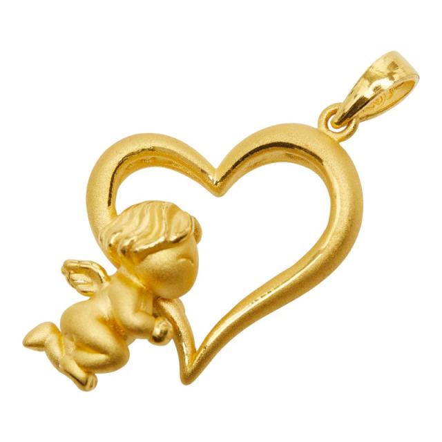 K24YG イエローゴールド エンジェル＆ハート ペンダントトップ レディース 中古