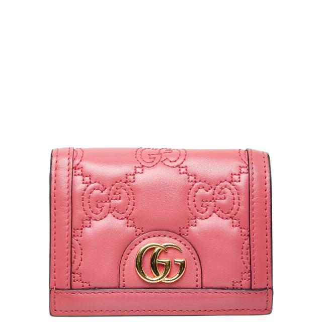グッチ GGマトラッセ 二つ折り財布 コンパクトウォレット 723786 ピンク レザー レディース GUCCI 【中古】