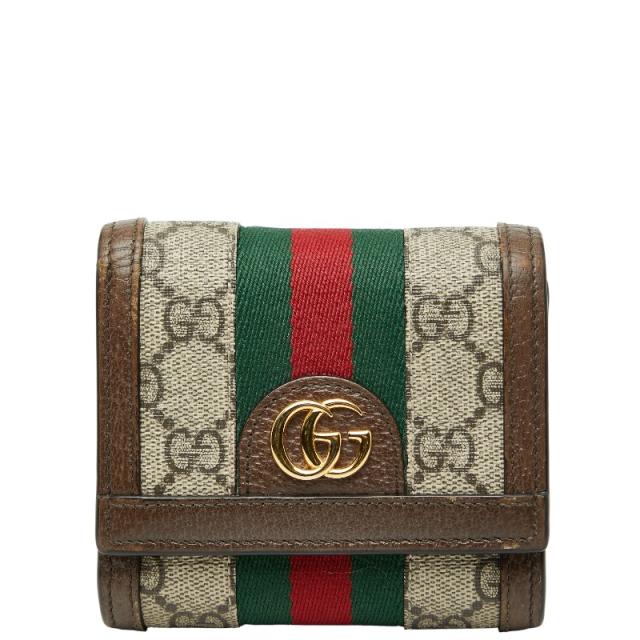グッチ GGスプリーム オフィディア 二つ折り財布 コンパクトウォレット 598662 ベージュ マルチカラー PVC レザー GUCCI 【中古】