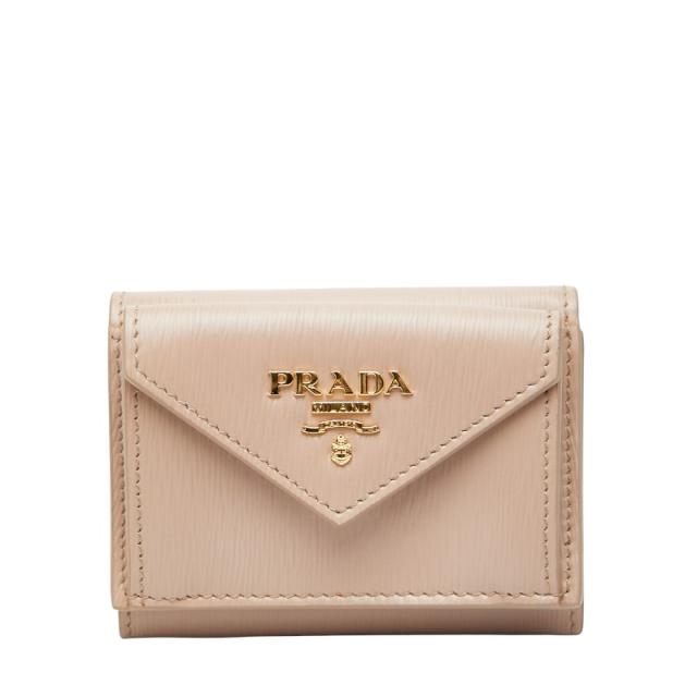 プラダ 三つ折り財布 コンパクトウォレット 1MH021 ベージュ ヴィッテロダイノレザー レディース PRADA 【中古】