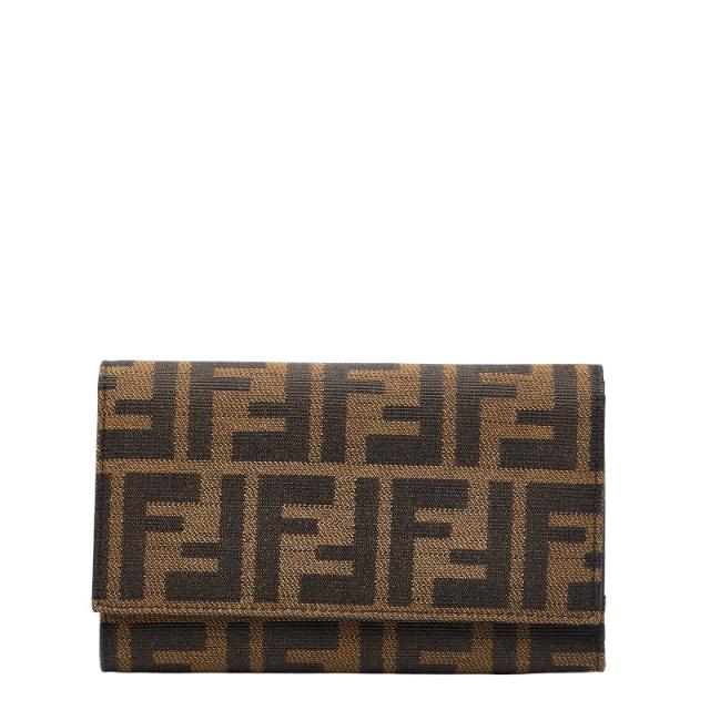 フェンディ ズッカ 三つ折り財布 8M0011 ブラウン ブラック キャンバス レディース FENDI 【中古】