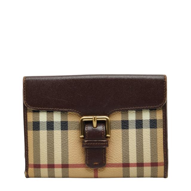 バーバリー ノバチェック Wホック 財布 ベージュ ブラウン PVC レザー レディース BURBERRY 【中古】
