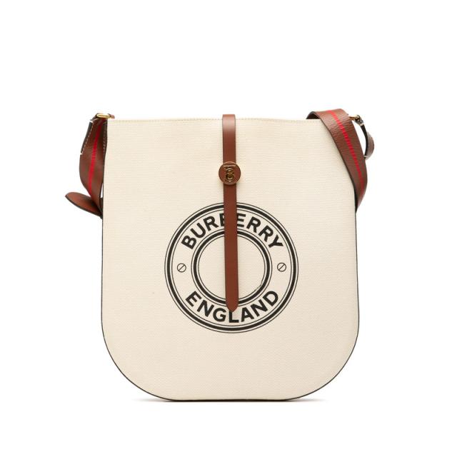 バーバリー 斜め掛け ショルダーバッグ アイボリー ブラウン キャンバス レザー レディース BURBERRY 【中古】