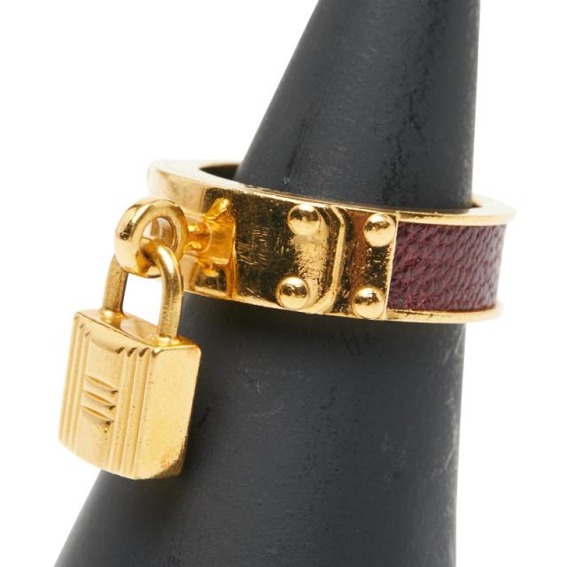 エルメス ケリー カデナ モチーフ スカーフリング ゴールド ボルドー メッキ レザー レディース HERMES 【中古】