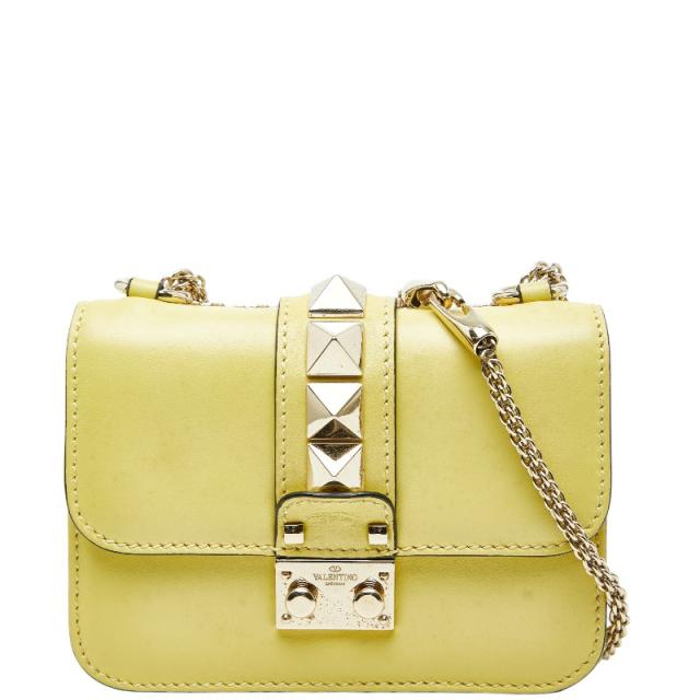 ヴァレンチノ ロックスタッズ チェーン ミニショルダーバッグ イエロー レザー レディース Valentino 【中古】