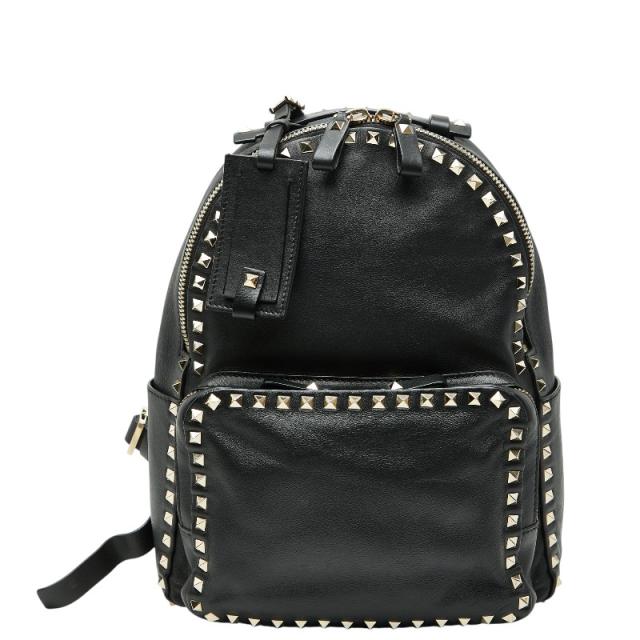 ヴァレンティノ ロックスタッズ リュック バックパック ブラック レザー レディース VALENTINO 【中古】
