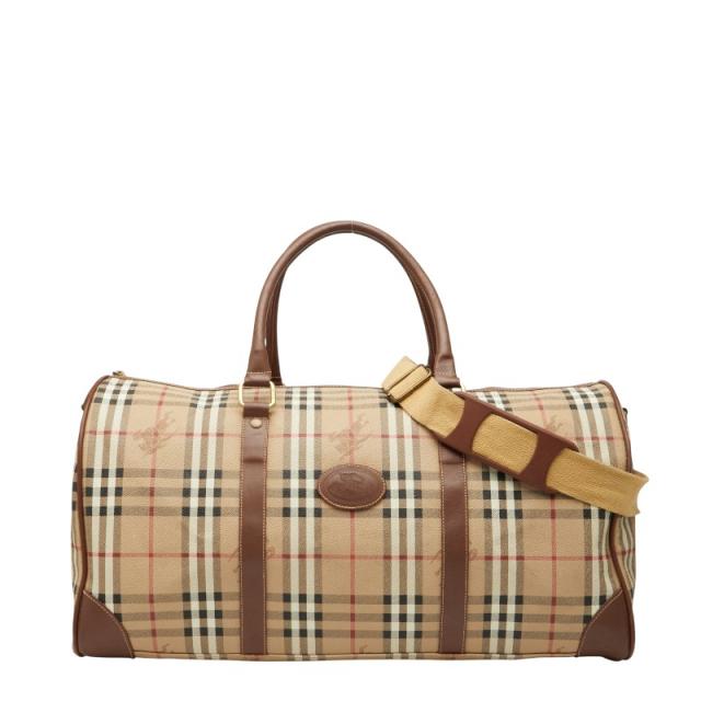 バーバリー ノバチェック シャドーホース ボストンバッグ ショルダーバッグ 2WAY ベージュ ブラウン PVC レザー BURBERRY 【中古】