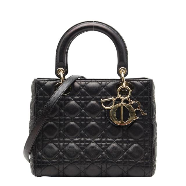 ディオール カナージュ レディディオ−ル ハンドバッグ ショルダーバッグ 2WAY ブラック レザー レディース Dior 【中古】