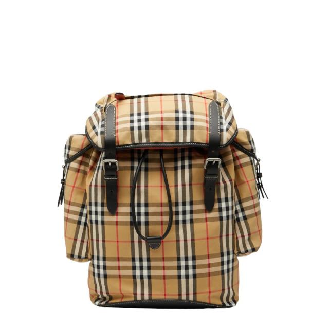 バーバリー ノバチェック リュック バックパック ベージュ ブラック レッド キャンバス レザー レディース BURBERRY 【中古】