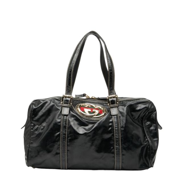 グッチ シェリーライン インターロッキングG トートバッグ 170010 ブラック エナメル レザー レディース GUCCI 【中古】