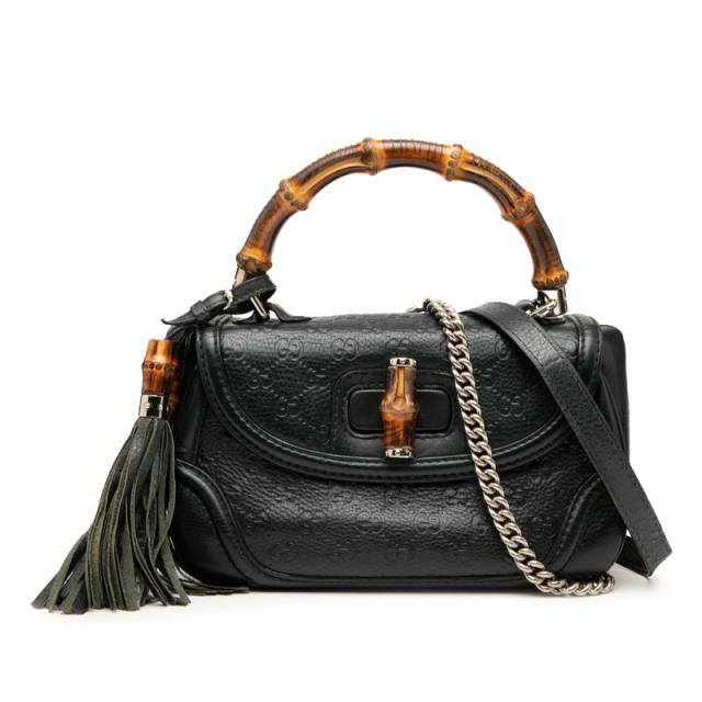グッチ バンブー ハンドバッグ ショルダーバッグ 2WAY 240242 グリーン レザー レディース GUCCI 【中古】