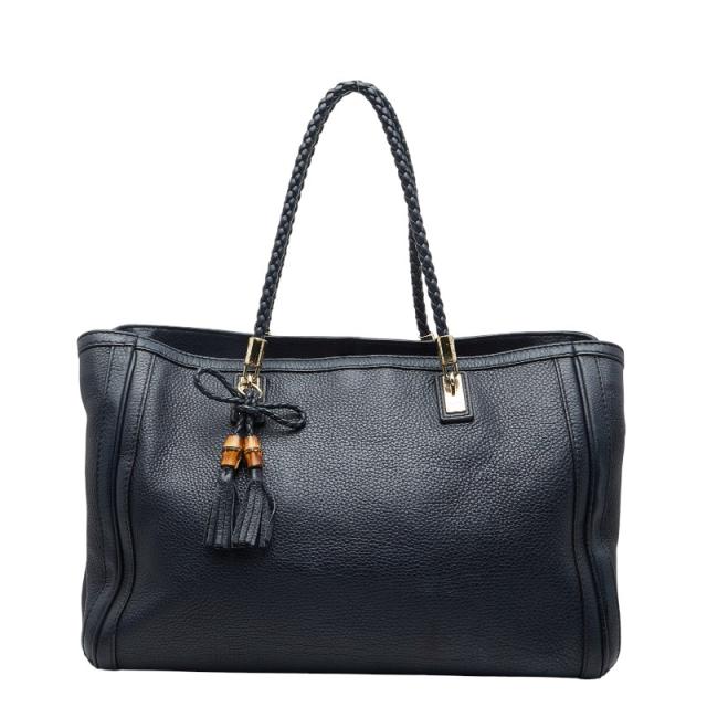 グッチ バンブー タッセル ショルダーバッグ トートバッグ 269945 ネイビー キャンバス レザー レディース GUCCI 【中古】